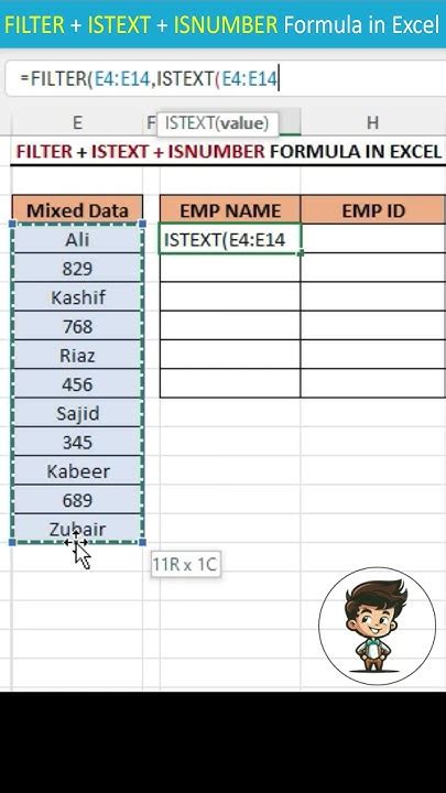 filter isnumber istext formula in excel exceltutorial shorts youtube