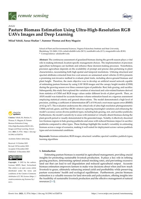 Pdf Pasture Biomass Estimation Using Ultra High Resolution Rgb Uavs