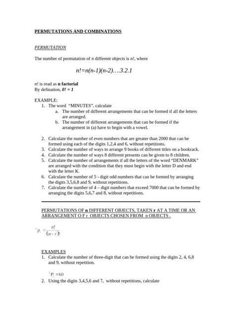 Permutations And Combinations Pdf Permutation Combinatorics