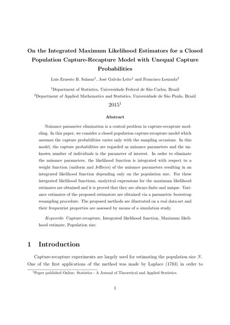 Pdf On The Integrated Maximum Likelihood Estimators For A Closed