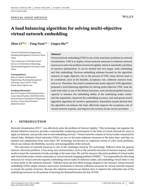 a load balancing algorithm for solving multi‐objective virtual network