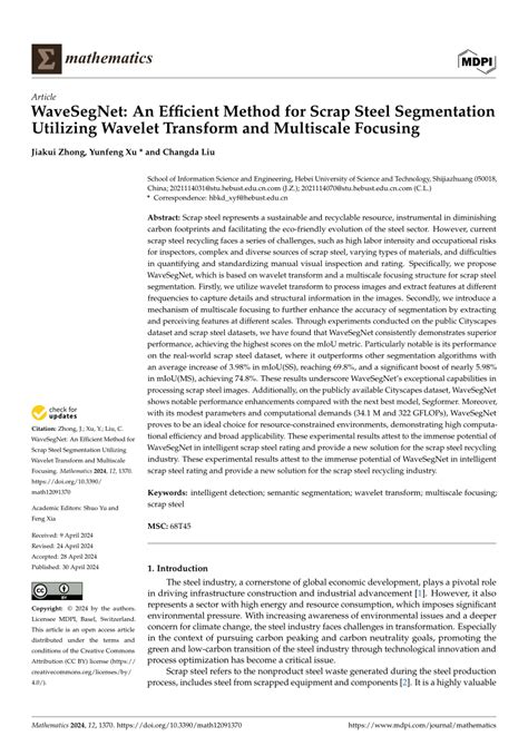 Pdf Wavesegnet An Efficient Method For Scrap Steel Segmentation