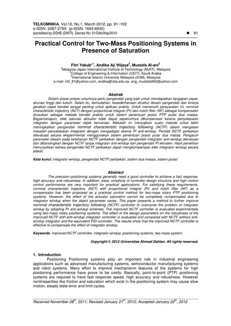 Pdf Practical Control For Two Mass Positioning Systems In Presence Of Saturation