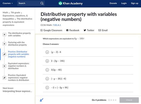 Khan Academy Distributive Property With Variables Negative Numbers