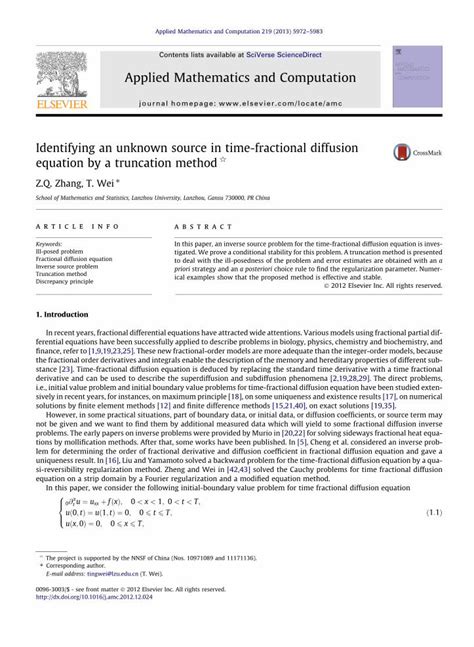 Pdf Identifying An Unknown Source In Time Fractional Diffusion Equation By A Truncation Method