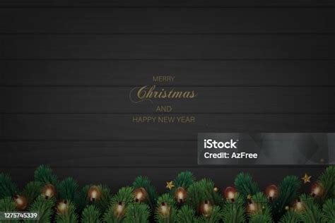 어두운 나무 배경에 Xmas 나무 장식과 새해 새해와 Xmas 카드 벡터 어두운 색에 대한 스톡 벡터 아트 및 기타 이미지 어두운 색 크리스마스 0명 Istock