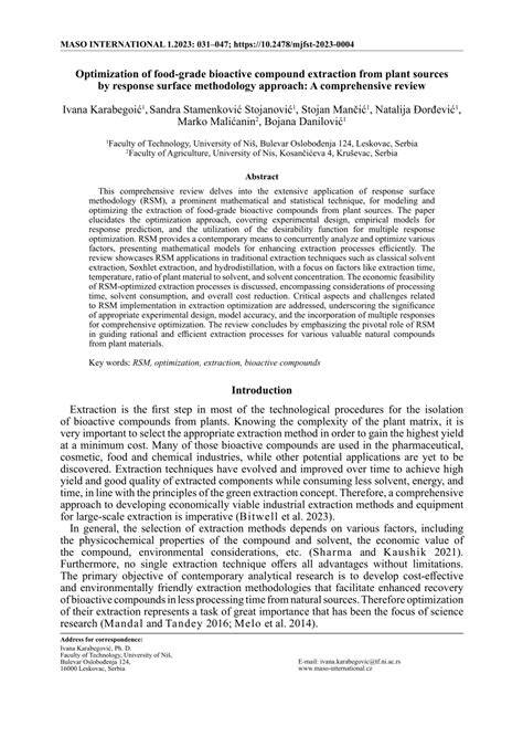 Pdf Optimization Of Food Grade Bioactive Compound Extraction From