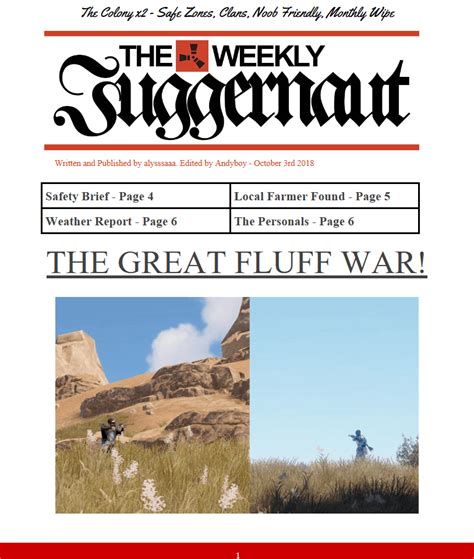 October 3rd Page 1 Of The Weekly Juggernaut A Rust Colony Newspaper R Rustcolony