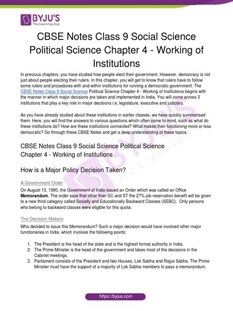 Cbse Notes Class 9 Social Science Political Science Chapter 4 Working
