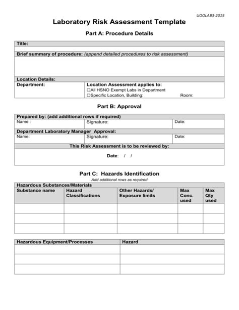 Laboratory Risk Assessment Template