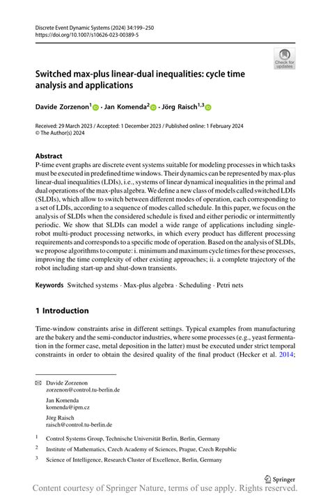 Pdf Switched Max Plus Linear Dual Inequalities Cycle Time Analysis