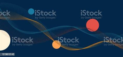 추상 입자는 파란색 배경에 원 요소가 있는 웨이브 선을 점합니다 파도 패턴에 대한 스톡 벡터 아트 및 기타 이미지 파도 패턴 0명 3차원 형태 Istock