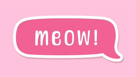 야옹 말풍선 스티커 디자인 야옹 텍스트 귀여운 손으로 그린 인용문 고양이 소리 손글씨 낙서 문구 인쇄물 카드 포스터 등을 위한 벡터 삽화 도표 Onomatopoeia에 대한
