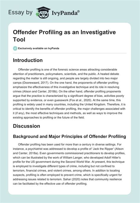 Offender Profiling As An Investigative Tool 1666 Words Report Example Offender Profiling As An Investigative Tool 1666 Words Report Example