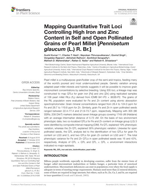 Pdf Mapping Quantitative Trait Loci Controlling High Iron And Zinc