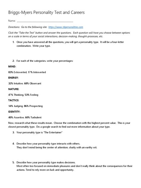 Personality Test Assignment Pdf Personality Type Extraversion And