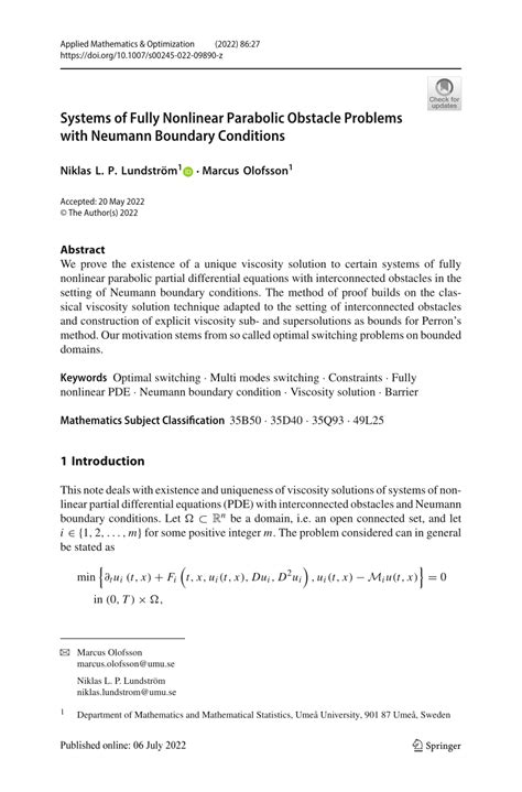 Pdf Systems Of Fully Nonlinear Parabolic Obstacle Problems With