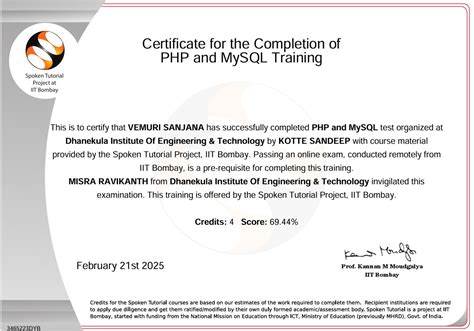 Php Mysql Webdevelopment Iitbombay Certification Learning Growth Sanjana Vemuri