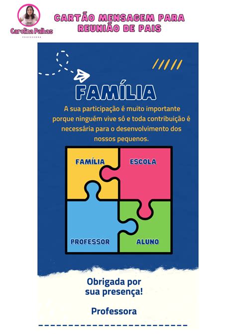 Cartão Mensagem Para Utilizar Na Reunião De Pais Professora Carolina