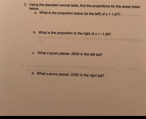 Solved Using The Standard Normal Table Find The Chegg