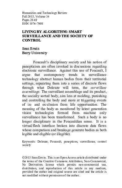 pdf living by algorithm smart surveillance and the society of control