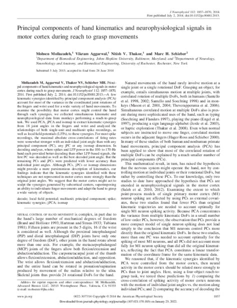 Pdf Principal Components Of Hand Kinematics And Neurophysiological