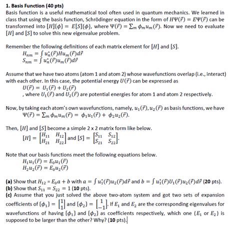 Solved 1 Basis Function 40 Pts Basis Function Is A Useful