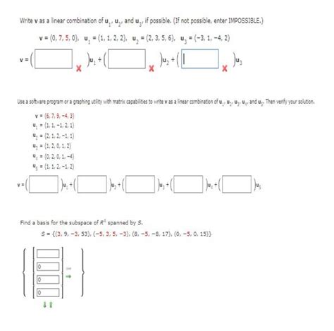 Write V As A Linear Combination Of U1u2 And U3 If