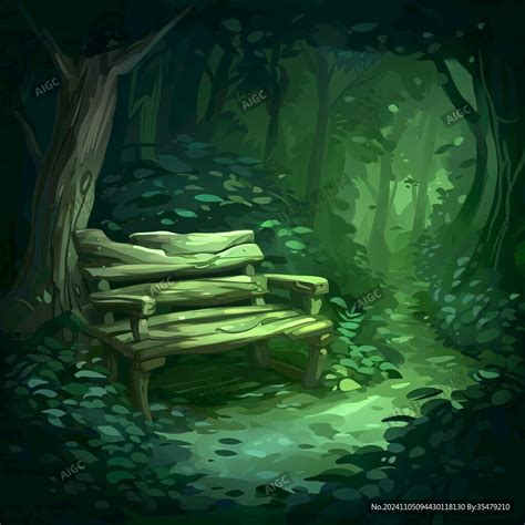 Ai创作图林中长椅 林深处灯箱 深林插画 森系场景萧条场景 森林长椅 林间长椅 林中桌凳 林间椅子 板凳插画 森林座椅 插画森林 森系主题场景 森系场景舒适环境 林间休息长椅 森林插画