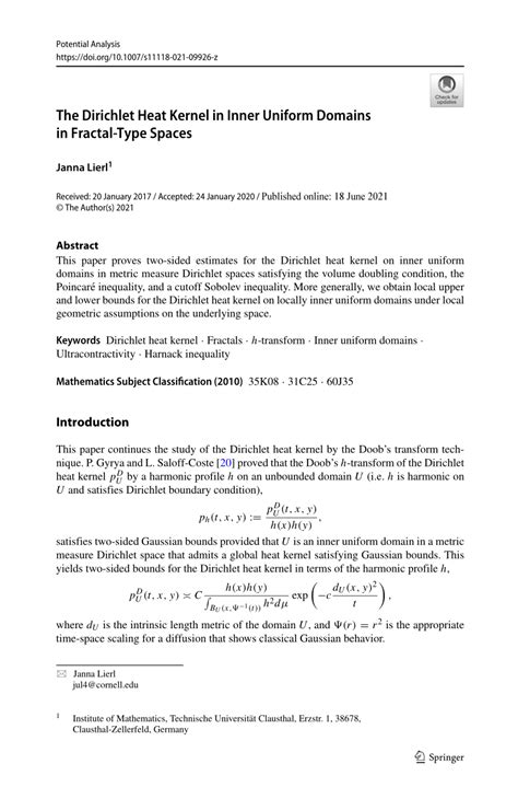 Pdf The Dirichlet Heat Kernel In Inner Uniform Domains In Fractal Type Spaces
