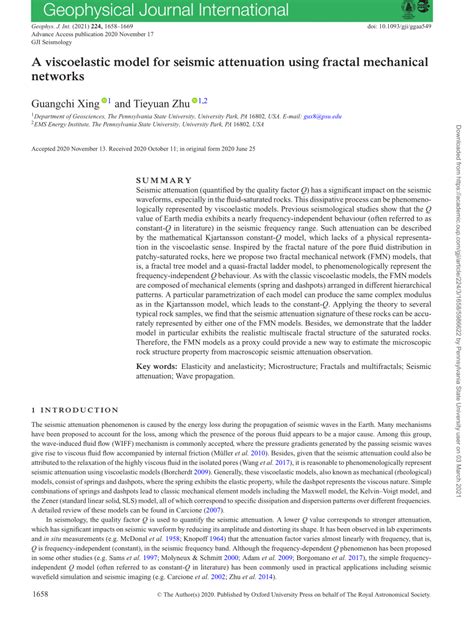 Pdf A Viscoelastic Model For Seismic Attenuation Using Fractal