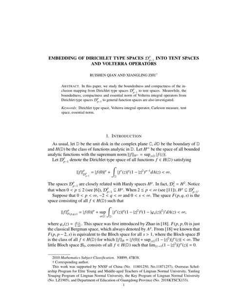 Pdf Embedding Of Dirichlet Type Spaces Into Tent Spaces And Volterra