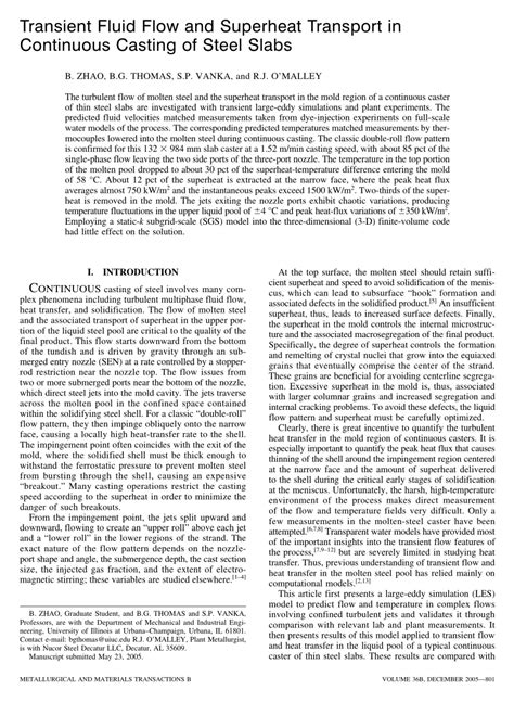 Pdf Transient Fluid Flow And Superheat Transport In Continuous Casting Of Steel Slabs