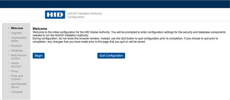 Start Validation Authority Configuration