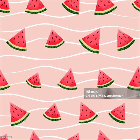 재미 손 은 물 멜론 활기찬 배경 여름 직물 배너 배경 화면 포장에 좋은 여름 원활한 패턴 벡터 디자인 수박에 대한 스톡 벡터