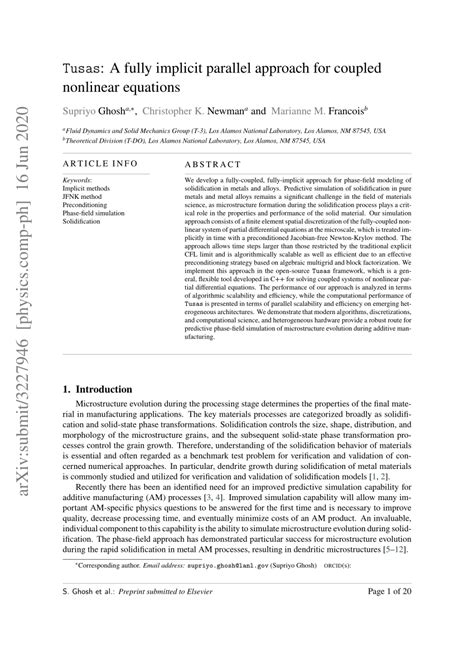 pdf tusas a fully implicit parallel approach for coupled nonlinear