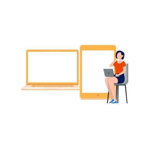 Premium Vector Girl Is Working On Sharing Files On Laptop