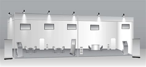 현실적인 무역 전시회 스탠드 또는 흰색 빈 전시 키오스크 또는 스탠드 부스 기업 광고의 세트 Eps 벡터 전시회에 대한 스톡