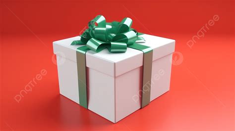 녹색 활은 빨간색 배경에 대해 3d의 흰색 선물 상자를 얹었습니다 사진 및 무료 다운로드를위한 그림 Pngtree