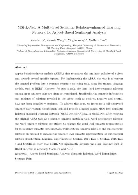 Pdf Msrl Net A Multi Level Semantic Relation Enhanced Learning Network For Aspect Based