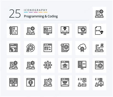 Premium Vector | Programming and coding 25 line icon pack including development coding develop ...