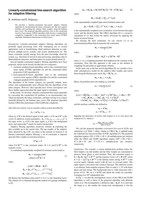 pdf linearly constrained line search algorithm for adaptive filtering