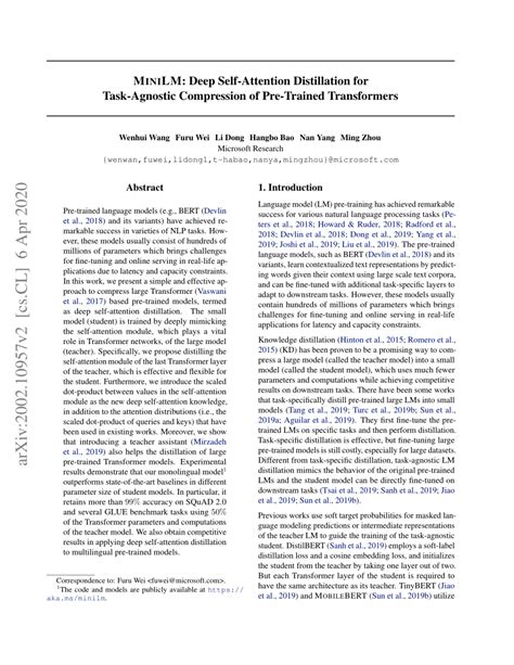 Pdf Minilm Deep Self Attention Distillation For Task Agnostic