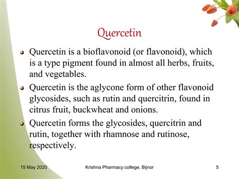 Extraction Isolation And Structure Elucidation Of Flavonoids Quercetin Pptx Chemistry
