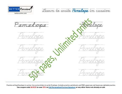 Learn How To Write Penelope In Cursive Practice Writing Penelope Using Cursive Alphabet Letters