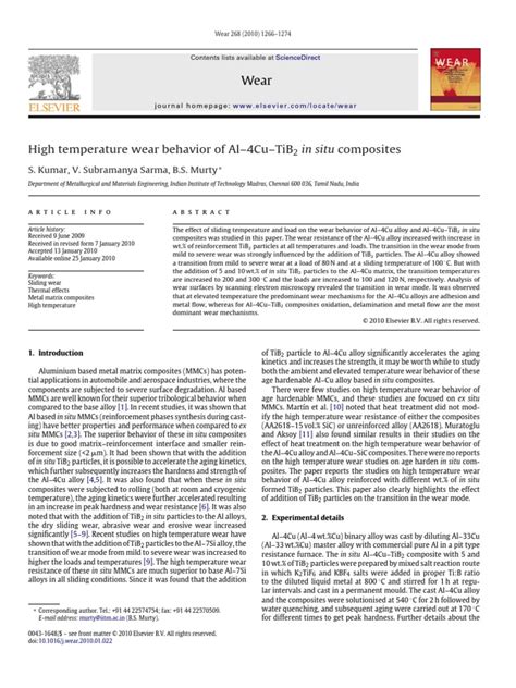 Pdf 2010 Wear High Temperature Wear Behavior Of Al4cutib2 In Situ