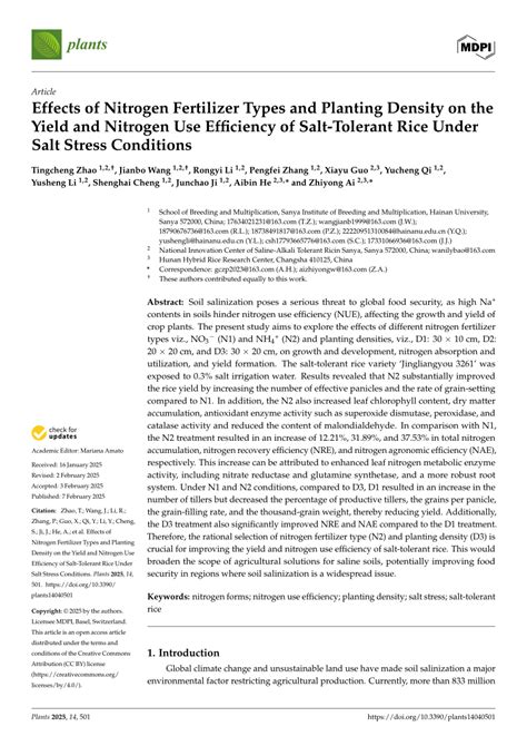 Pdf Effects Of Nitrogen Fertilizer Types And Planting Density On The Yield And Nitrogen Use