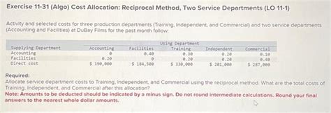 solved exercise 11 31 algo cost allocation reciprocal