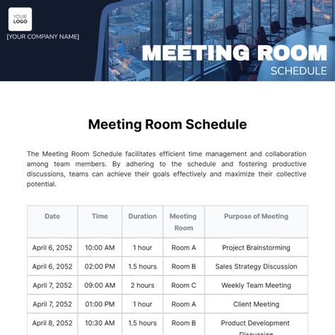 Free Meeting Room Schedule Template To Edit Online