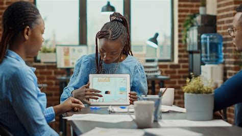 Company Analyst Showing Statistics Data Stock Image Image Of Online